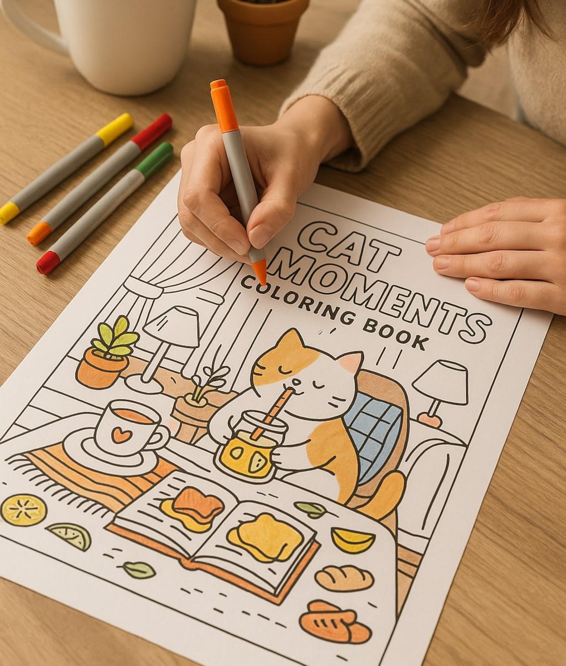 Cat Moment Coloring Book, Cat Life Coloring Pages, Meow Moment, Bold ...
