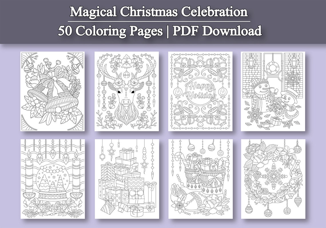 Adult Coloring Book: Magical Christmas Adult Coloring Pages | 50 ...