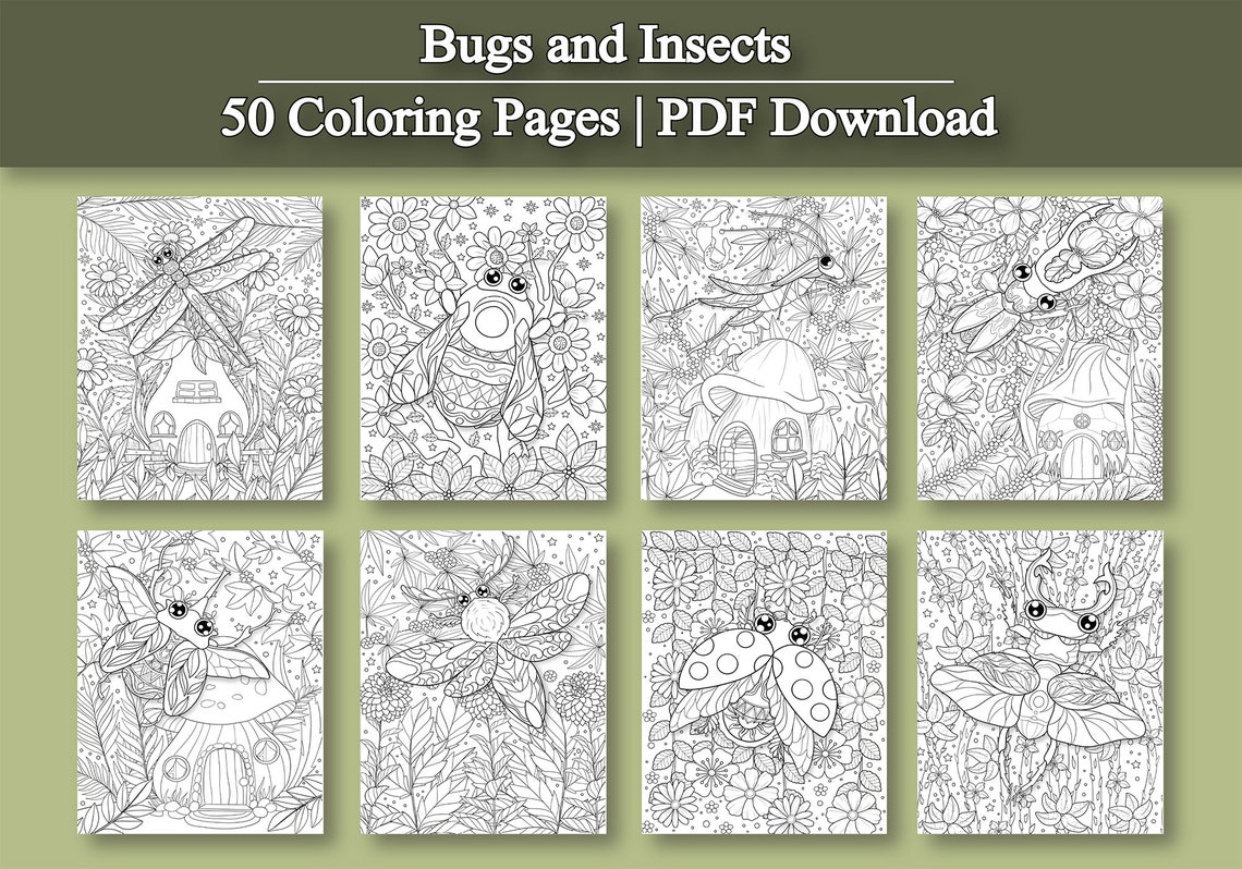 Adult Coloring Book: Bugs and Insects Adult Coloring Pages | 50 Digital ...