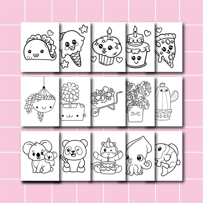 Kawaii Bundle Coloring Pages, Cute Coloring Pages, Kawaii Coloring ...