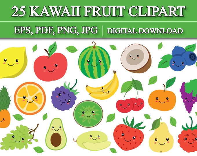 Kawaii Cute Fruit PNG Bundle - Etsy Canada