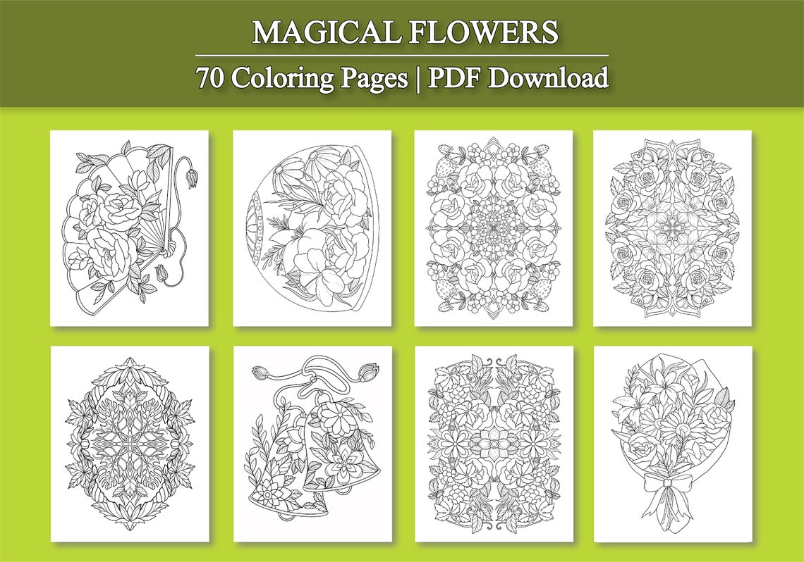 Adult Coloring Pages: Magical Flower Coloring Book 70 - Etsy