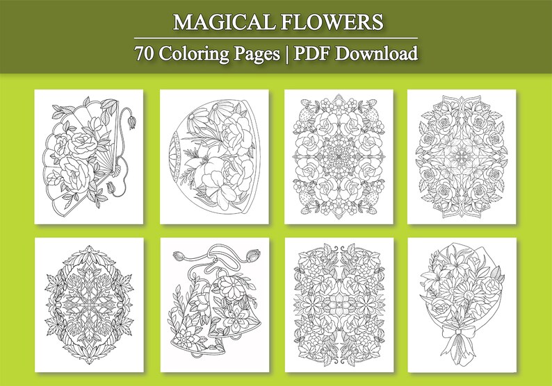 Adult Coloring Pages: Magical Flower Coloring Book 70 - Etsy