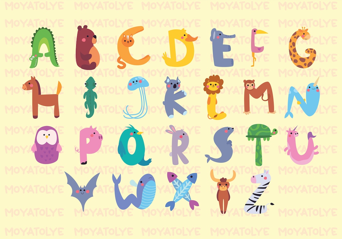 Cute Animal Alphabet Clipart, Cute Alphabet PNG, Alphabet EPS, Alphabet ...