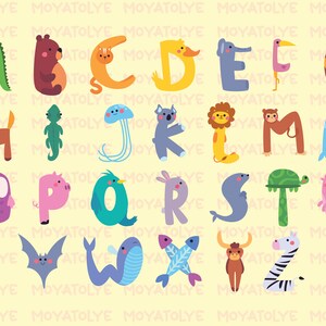 Cute Animal Alphabet Clipart, Cute Alphabet PNG, Alphabet EPS, Alphabet ...