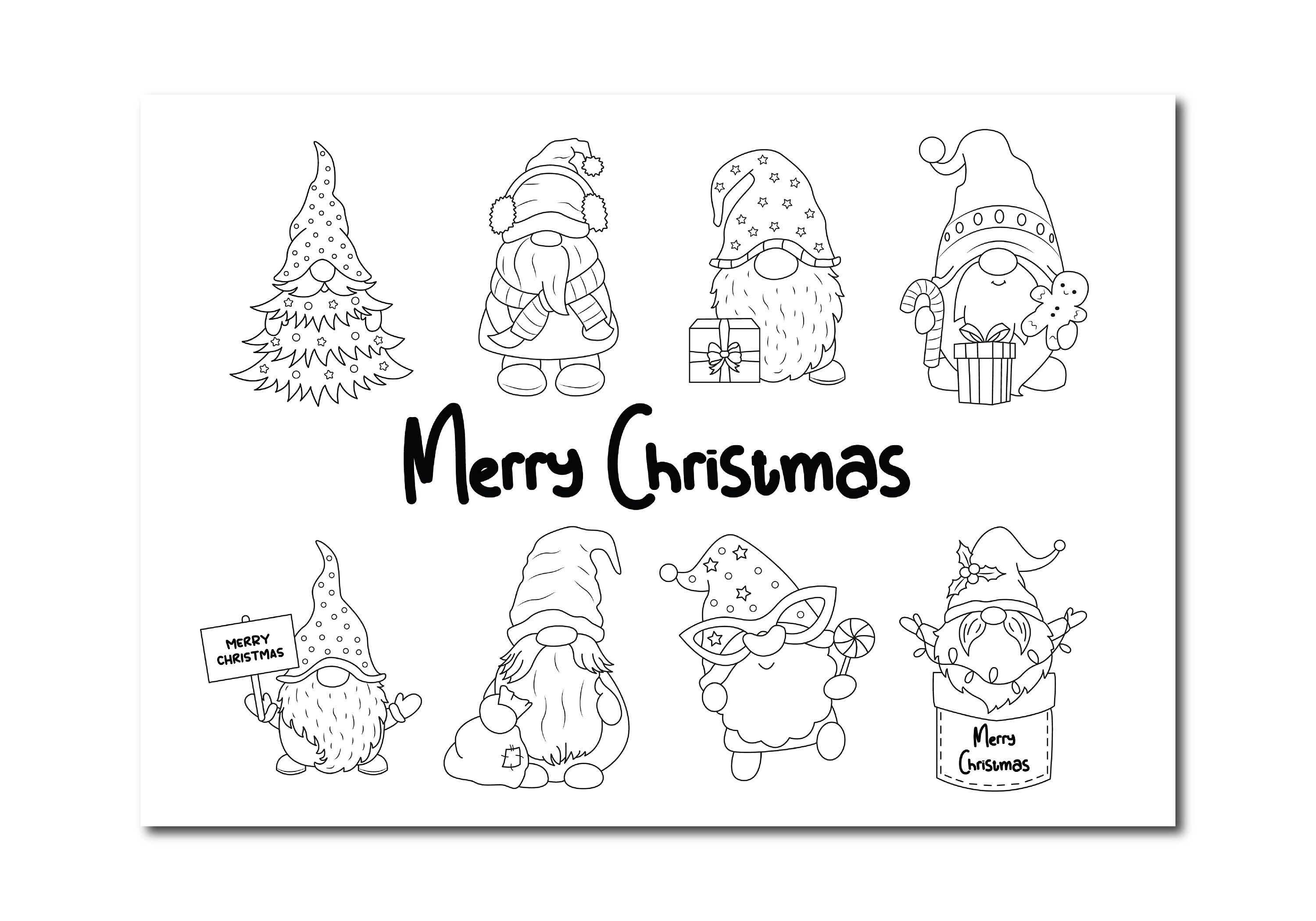 Adult and Kids Coloring Book: Santa Gnomes Coloring Pages, Dwarf Gnomes ...