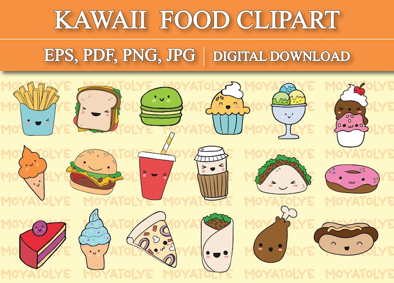 Kawaii Food Clipart, Cute Dessert Clipart, Cute Food PNG, Food ...