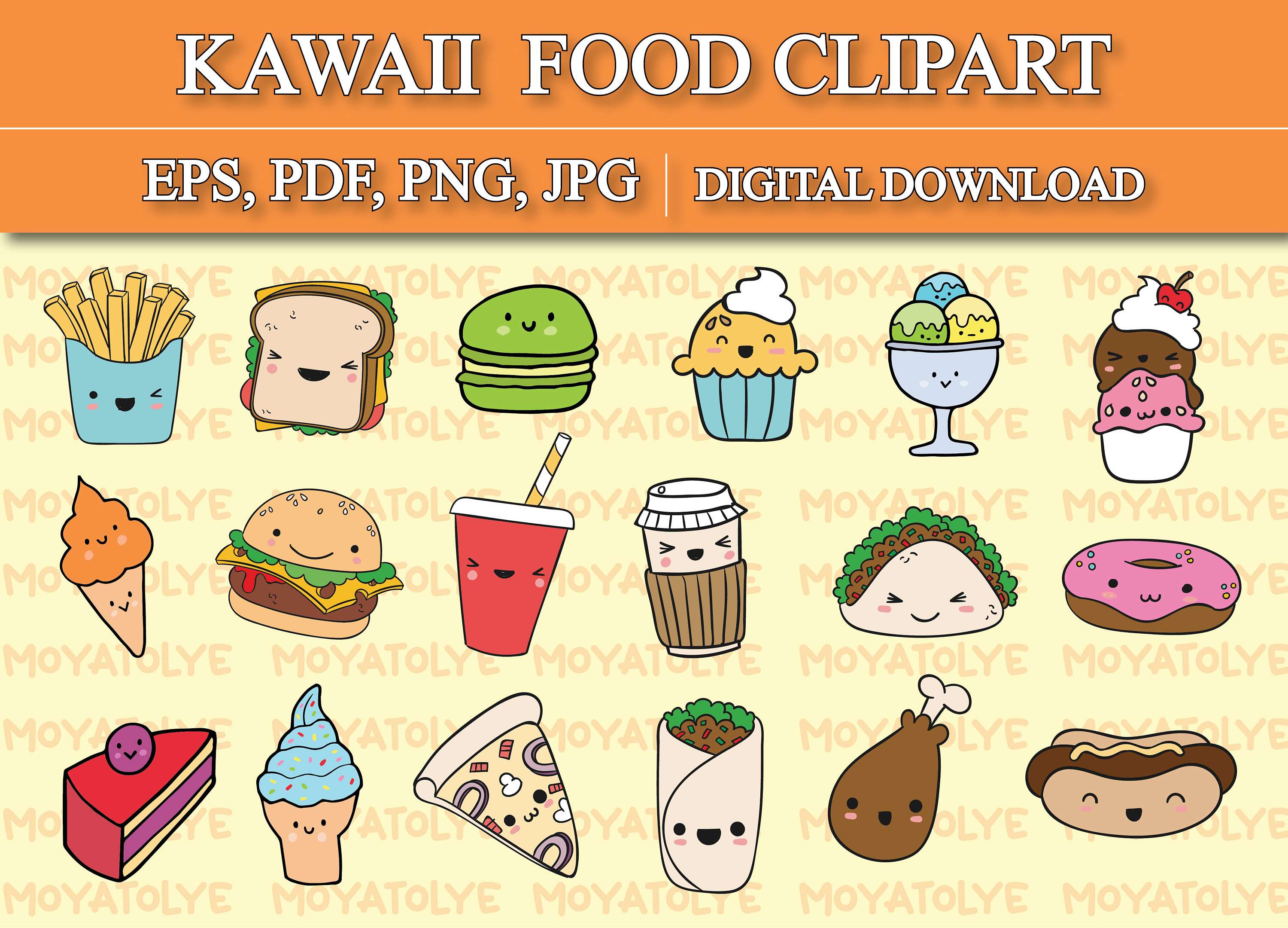 Kawaii Food Clipart, Cute Dessert Clipart, Cute Food PNG, Food ...