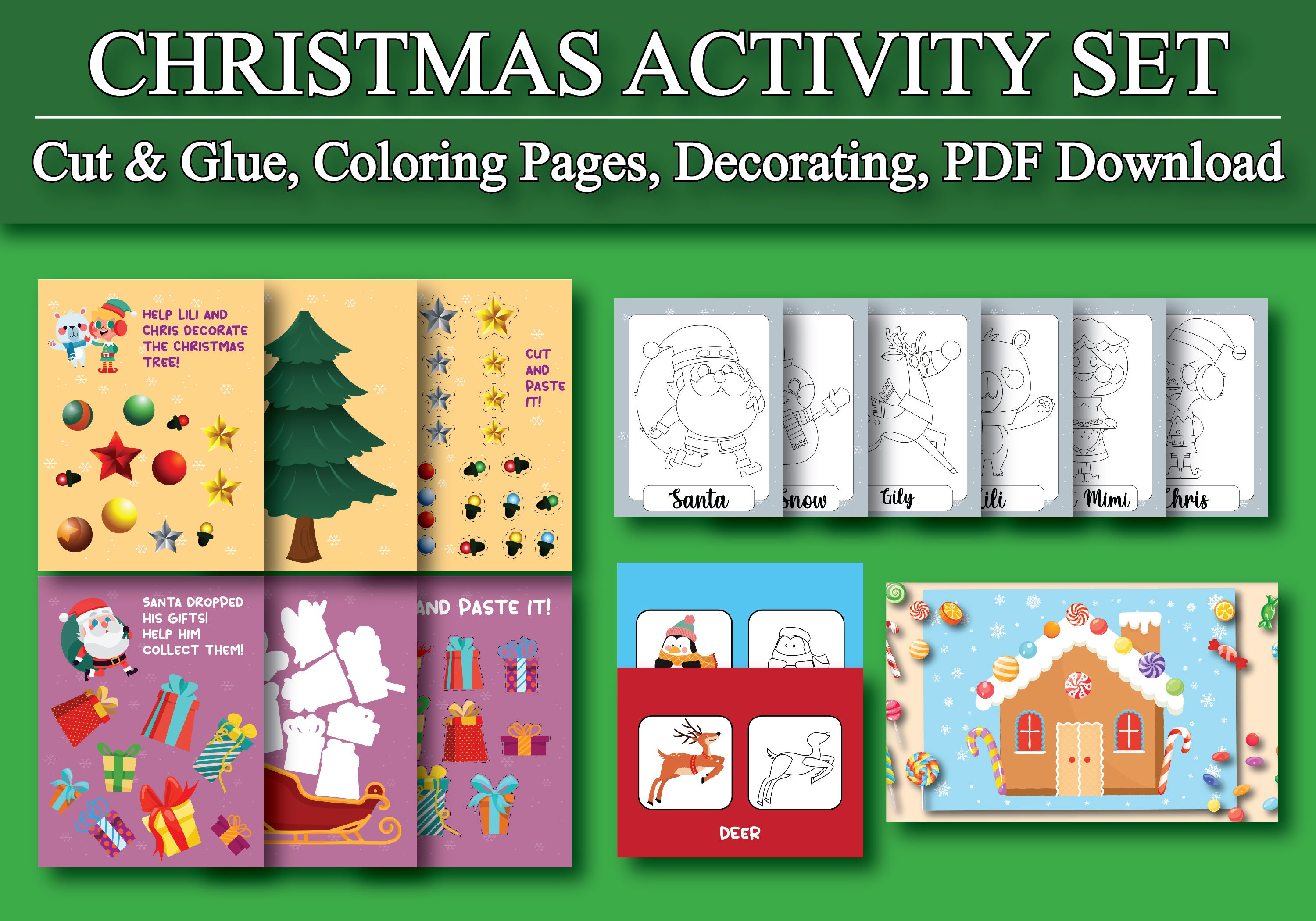 Christmas Activity Pages for Kids: Coloring Pages, Cut and Glue Pages ...