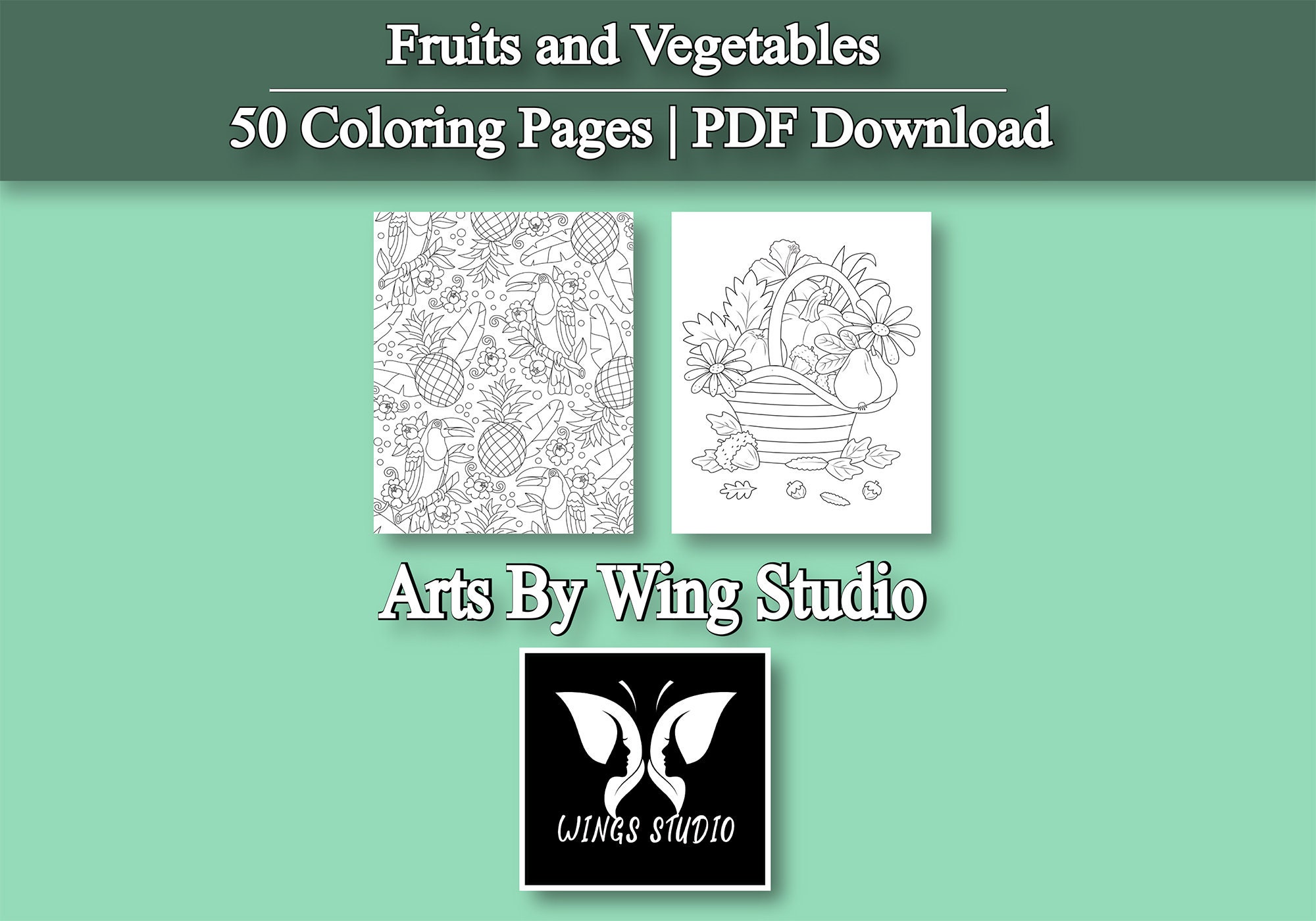 Adult Coloring Book: Fruits and Vegetables Coloring Pages for - Etsy