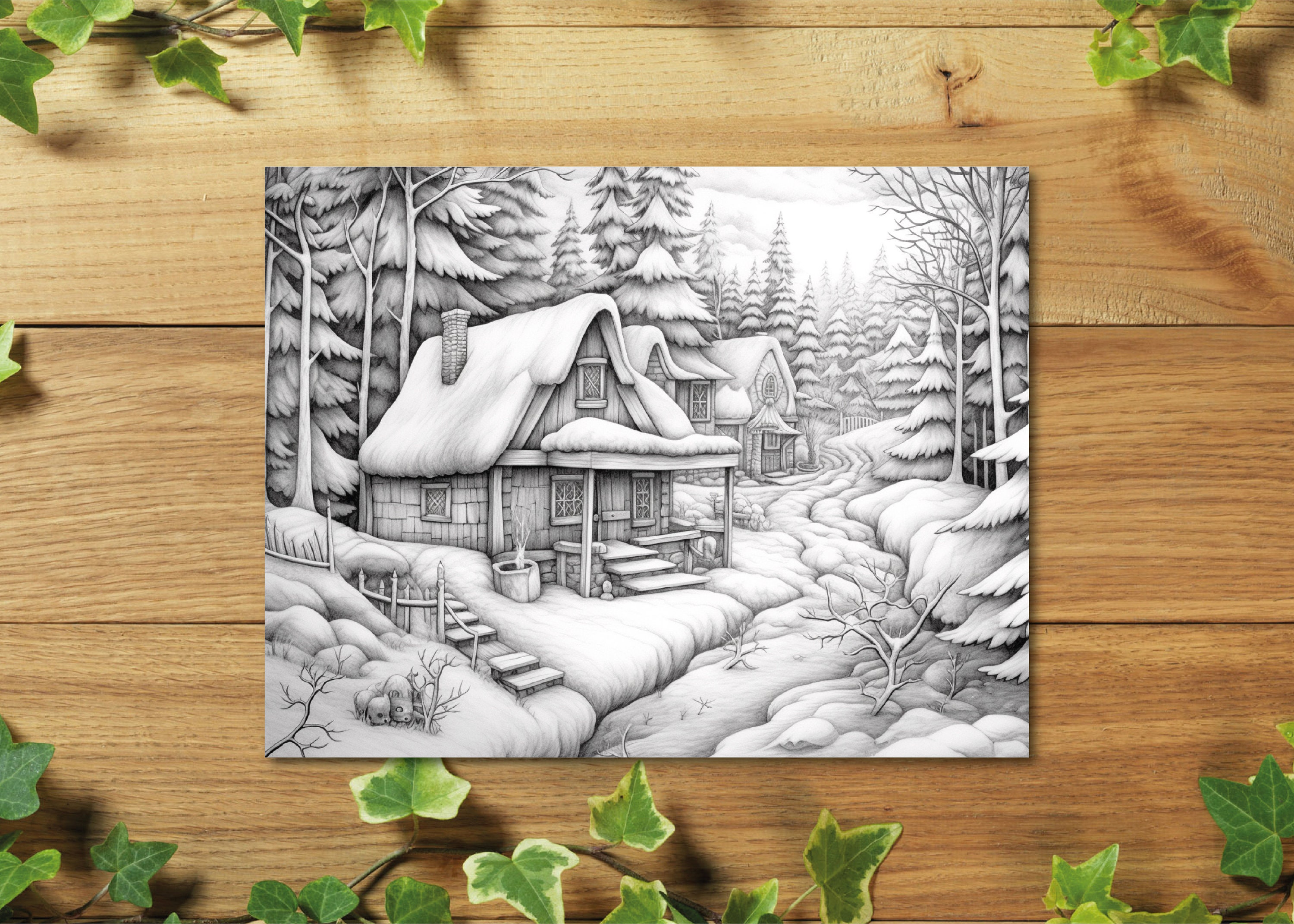 Winter House Coloring Page, Cozy House Coloring Page, Christmas House ...