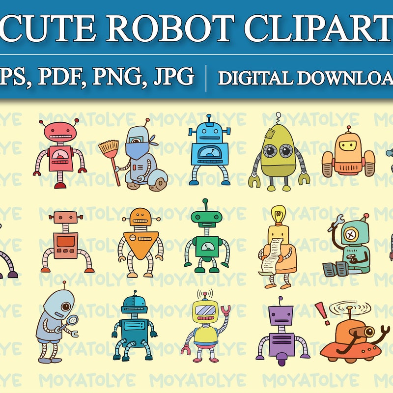 Cute Robot Clipart - Etsy
