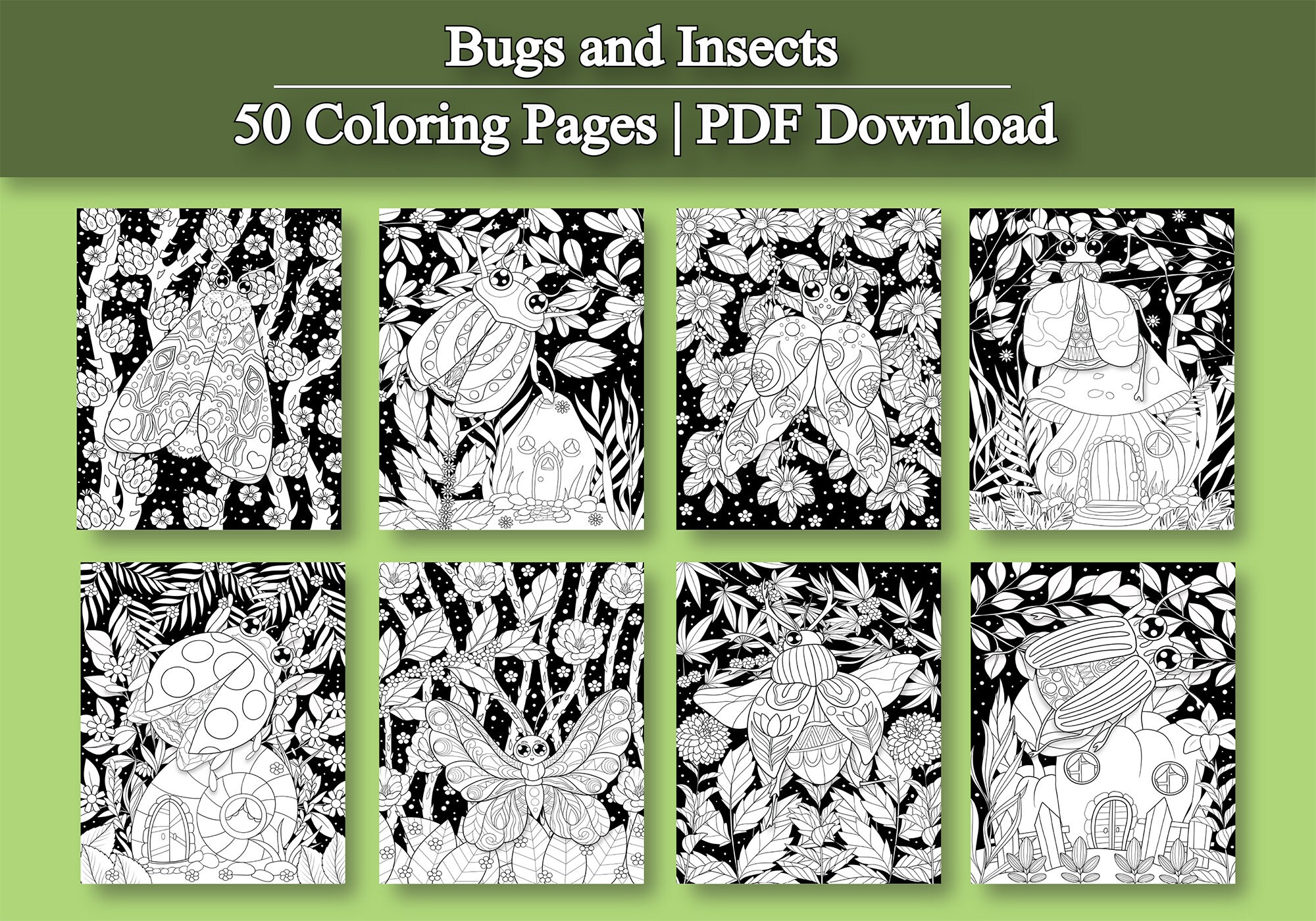 Adult Coloring Book: Midnight Bugs and Insects Adult Coloring Pages 50 ...
