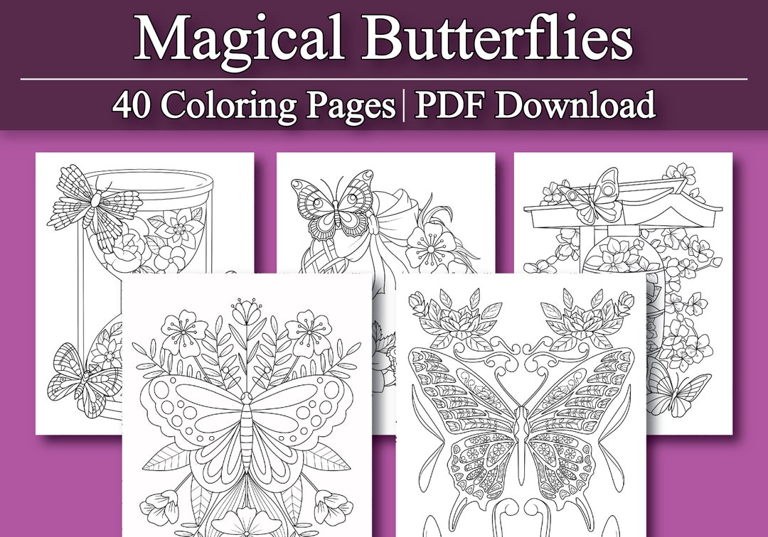 Adult Coloring Book: Magical Butterfly Coloring Pages | 40 Digital ...