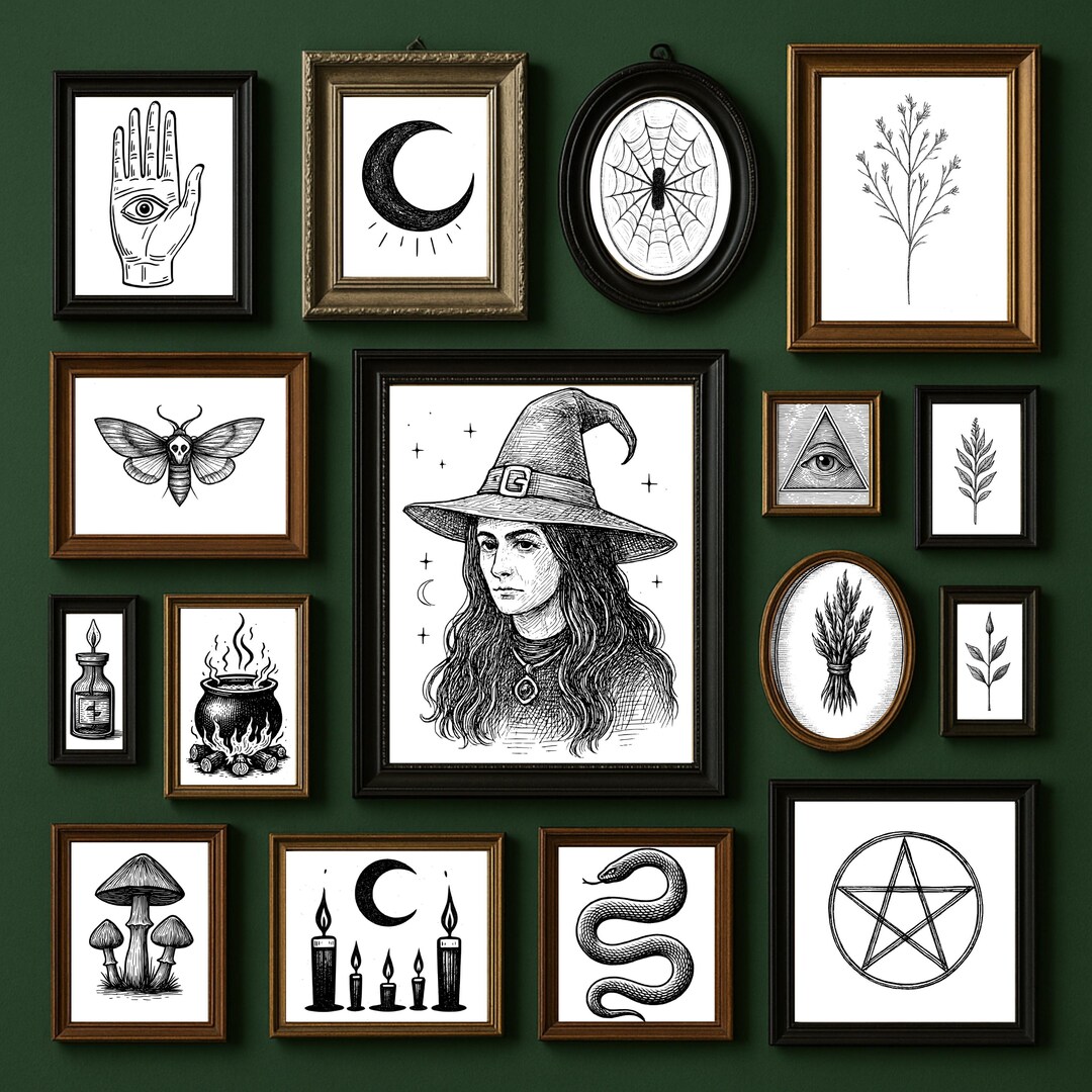 Witchy Illustration Set: Black & White Pagan Art (digital Download) - Etsy