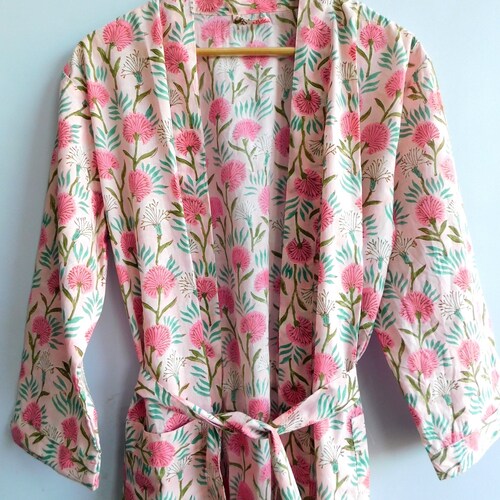 Cotton Kimono Robe Dressing Gown Block Print Bridesmaid Robe - Etsy