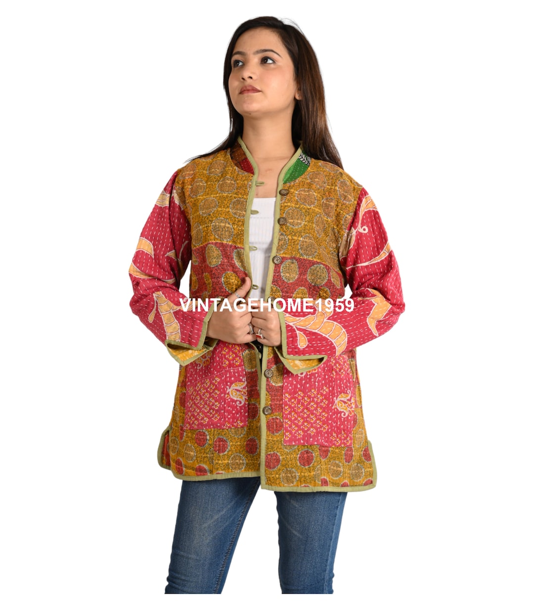 Women Cotton Kantha Jacket Indian Quilted Handmade Jackets Gift for Her ...
