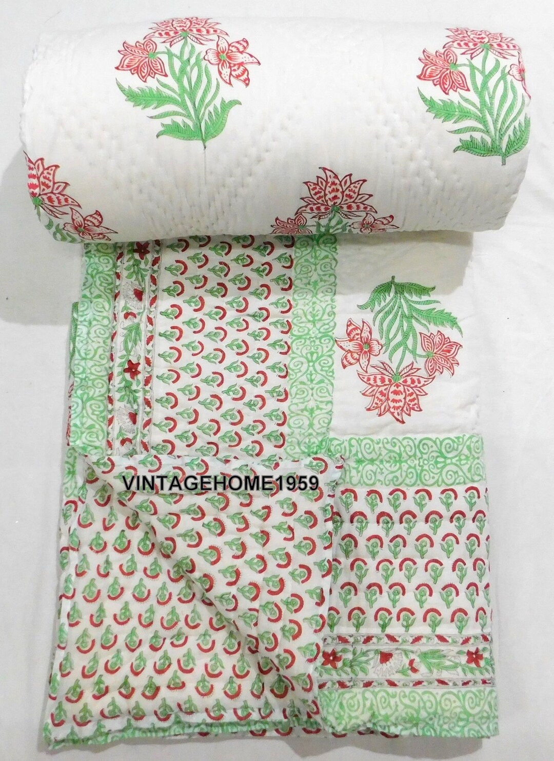 Floral Print Cotton Quilts , Queen Size Handmade Rajai , Handmade ...