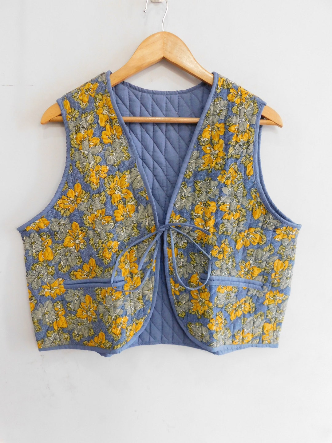 Silk Quilted Vest Floral Print Bohemian Sleeveless Jacket - Etsy
