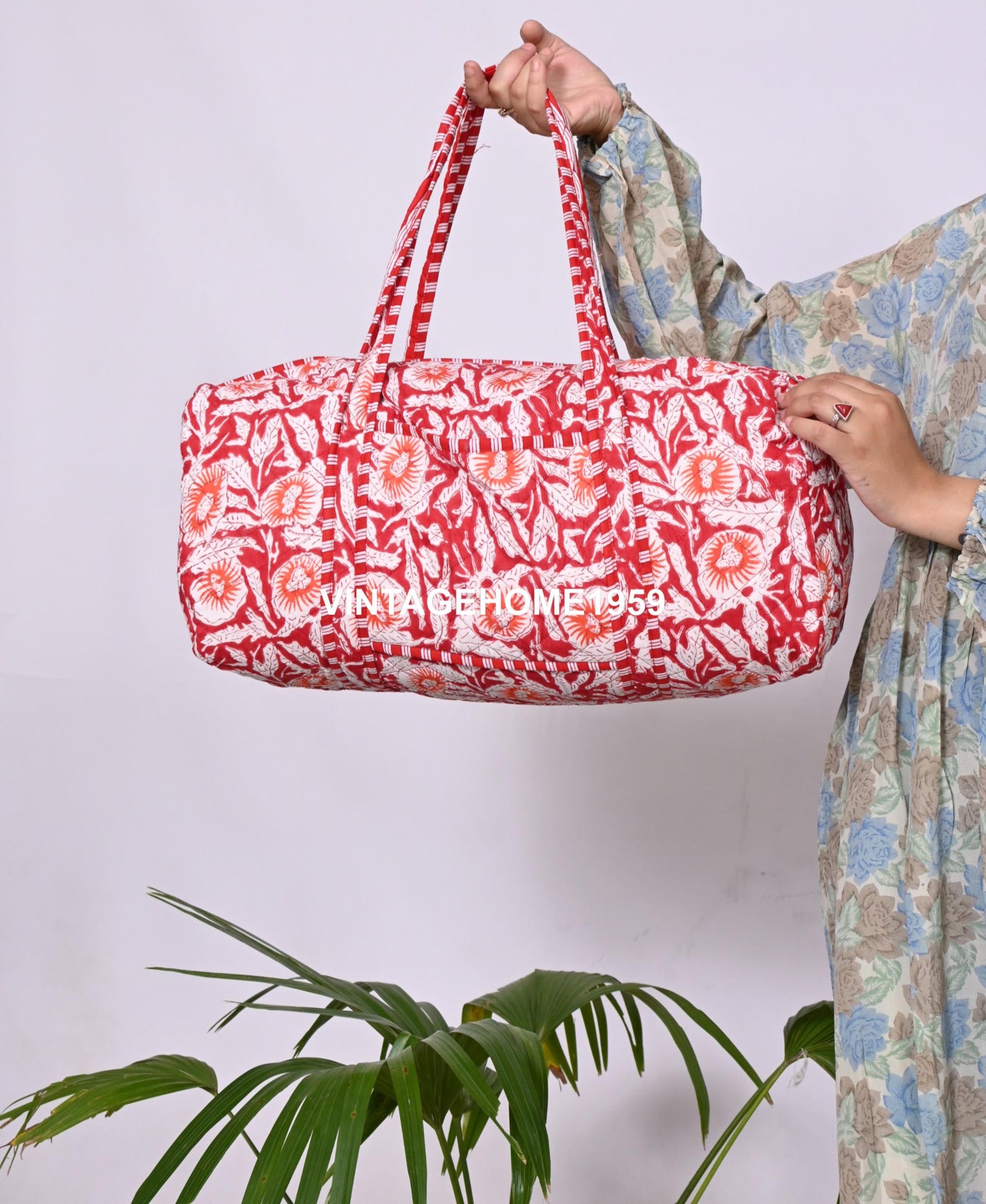 Hand Block Printed Cotton Duffle Bags Women Shopping Purse Gym Bags ...