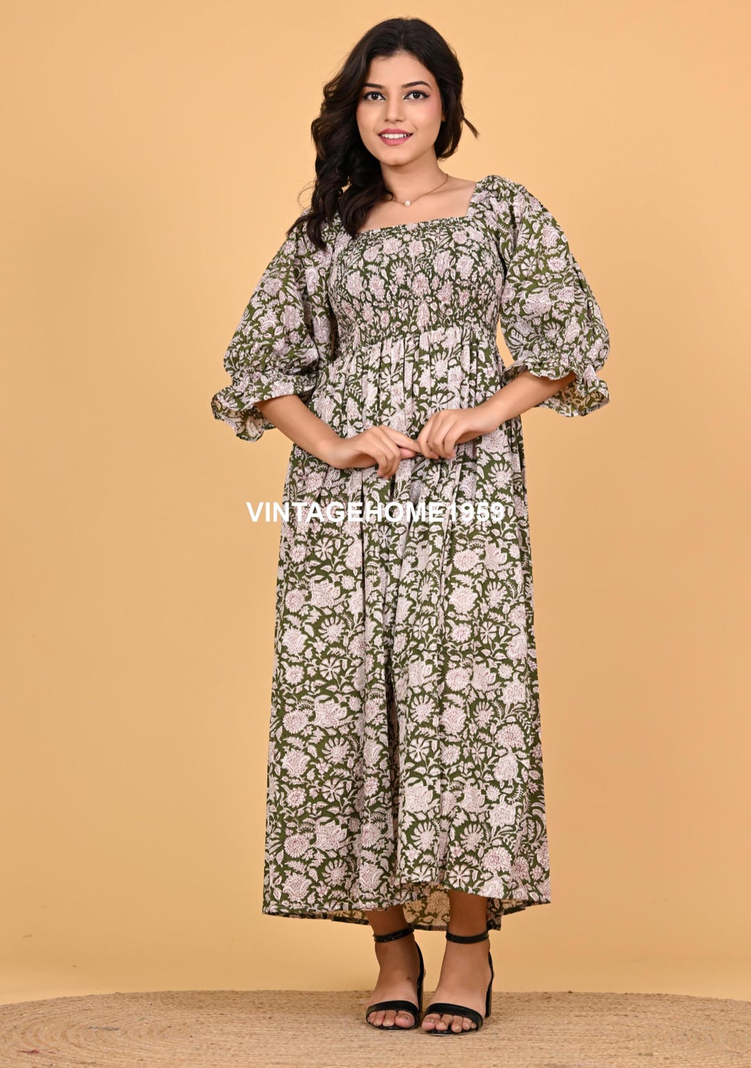 Floral Print Cotton Maxi Dress: Smocked Boho Tunic, Plus Size - Etsy