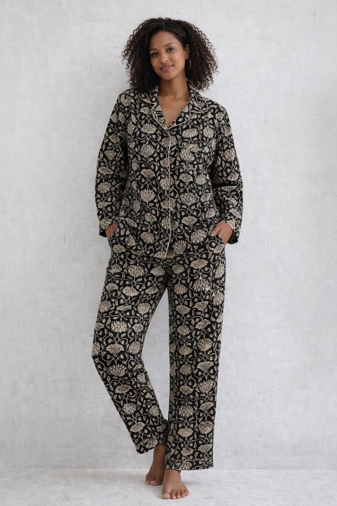 Floral Print Cotton Hand Block Printed Summer PJ Sets Women Loungewear ...