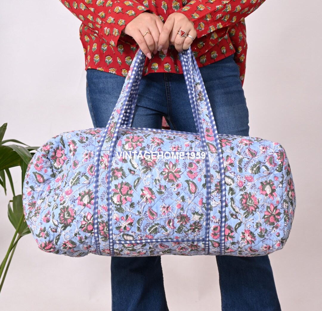 Floral Print Quilted Cotton Duffle Bag: Block Printed Boho Gym Bag - Etsy