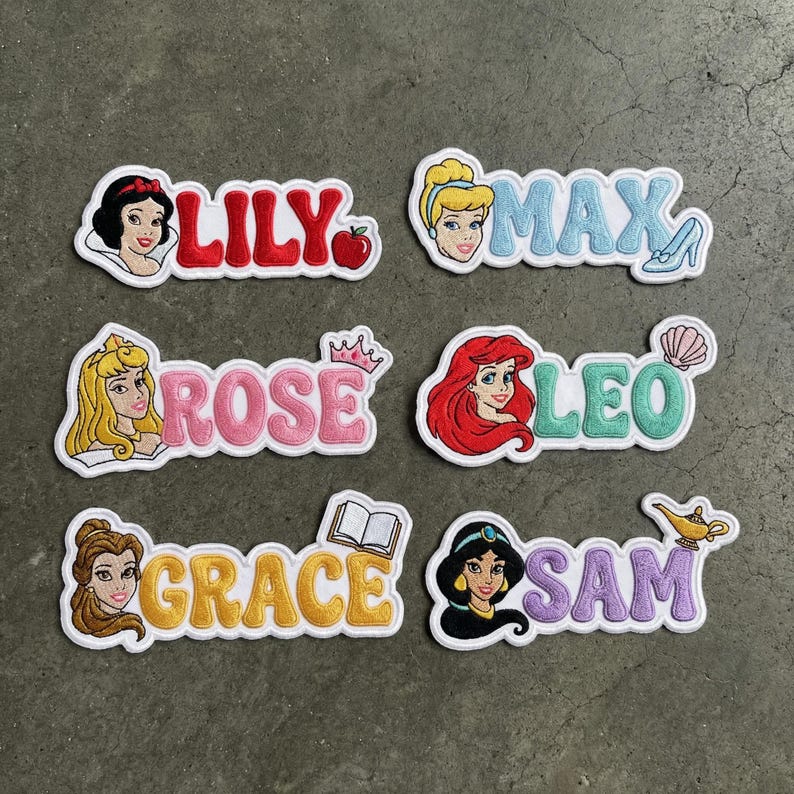 Custom Name Disney Princess Embroidery Patch, Ariel Elsa Belle Iron on ...