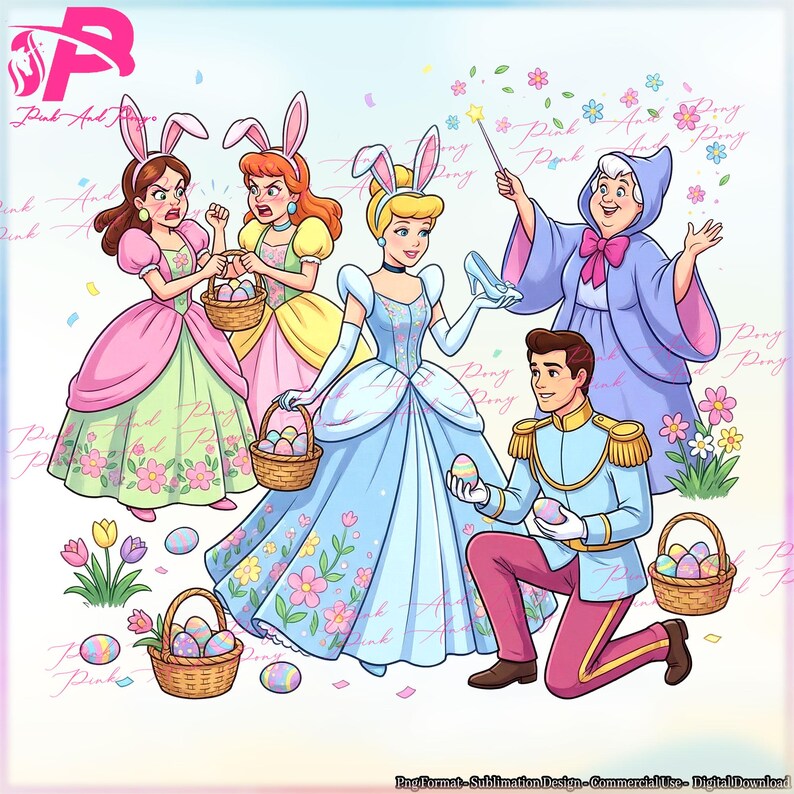 Cute Easter Disney Princess & Prince PNG, Cartoon Characters in Easter ...