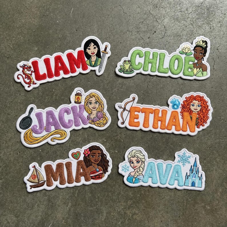 Custom Name Disney Princess Embroidery Patch, Ariel Elsa Belle Iron on ...