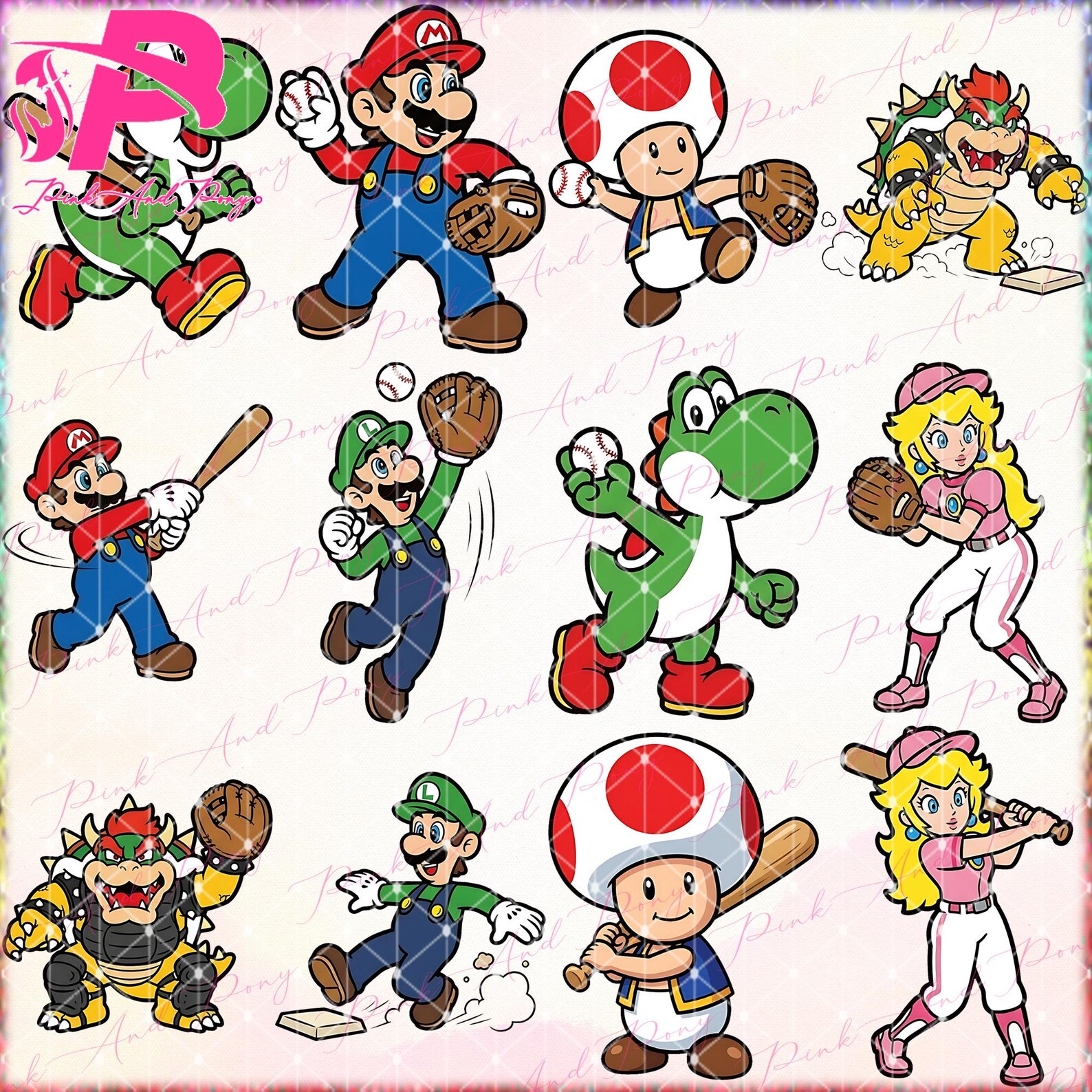 12 Cute Baseball Team PNG Bundle, Cartoon Baseball Characters Design ...