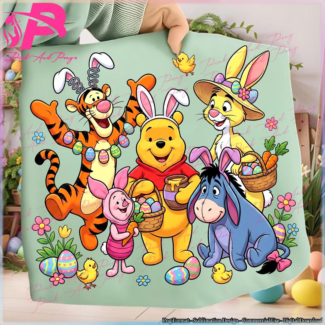 Cute Easter Disney Bear and Friends PNG, Cartoon Characters in Easter ...