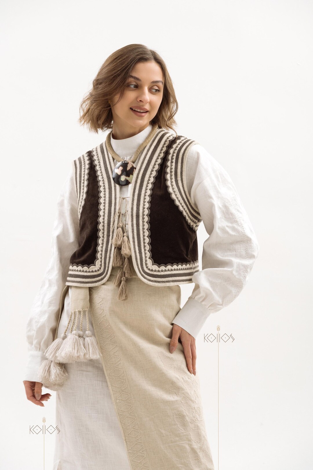 Velvet Ukrainian Folk Vest Handmade Keptar With Embroidery Traditional ...