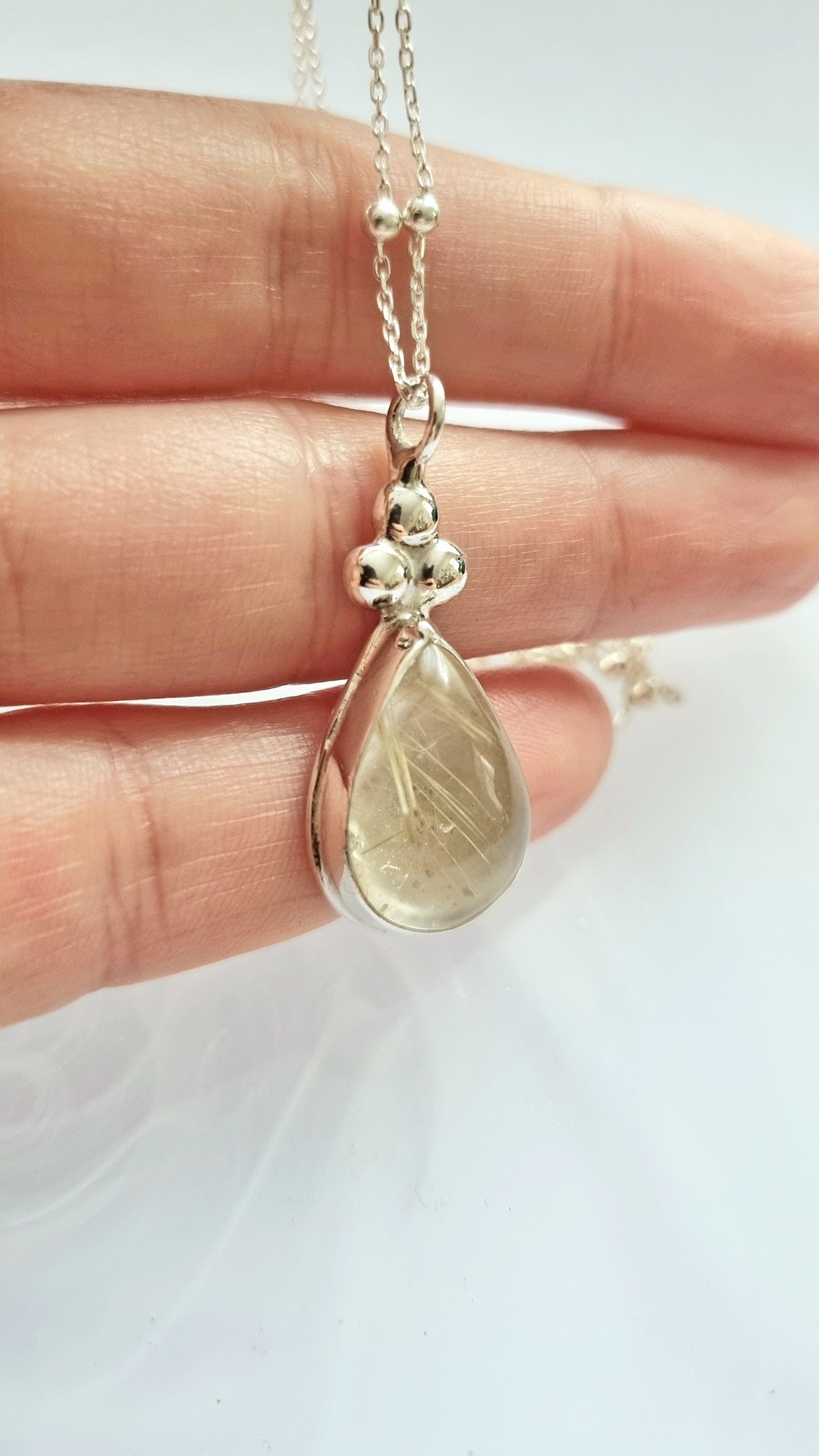 Handmade Sterling Silver Rutile Quartz Teardrop Necklace, 60cm Chain - Etsy