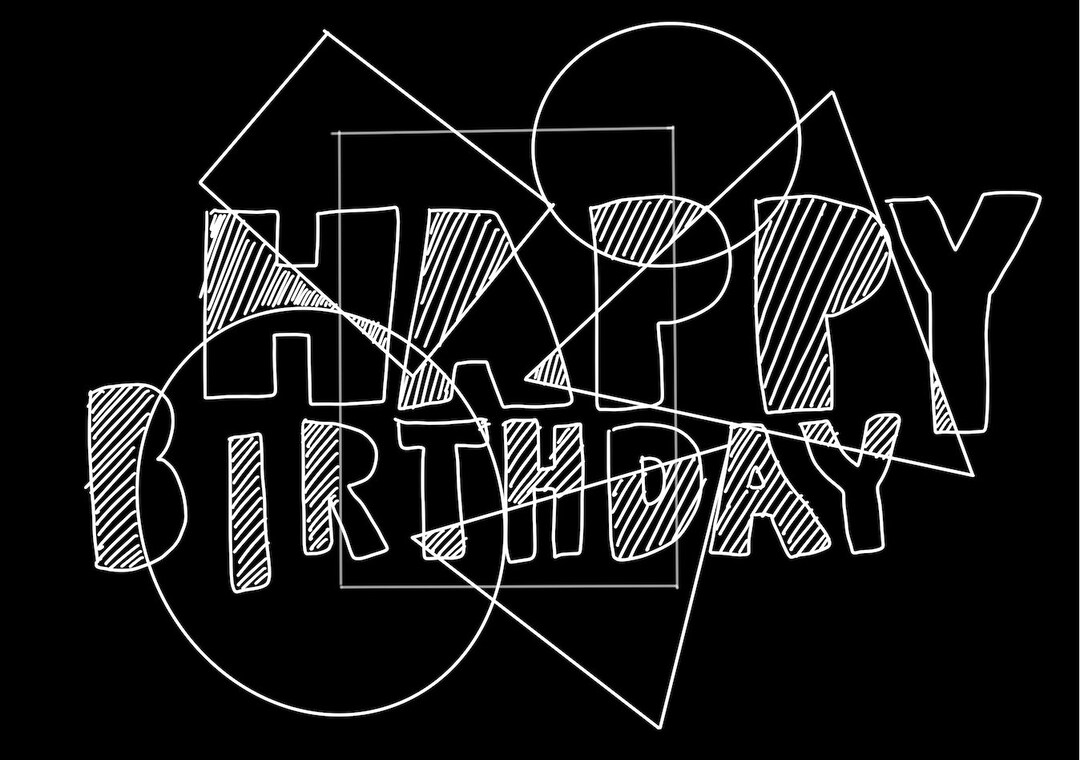 Happy Birthday Card Download Digital Geometric Geo Black and White ...
