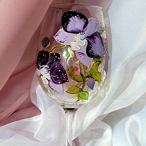 Orchid Wine Glass Hand Painted Floral Wine Glass Botanical - Etsy
