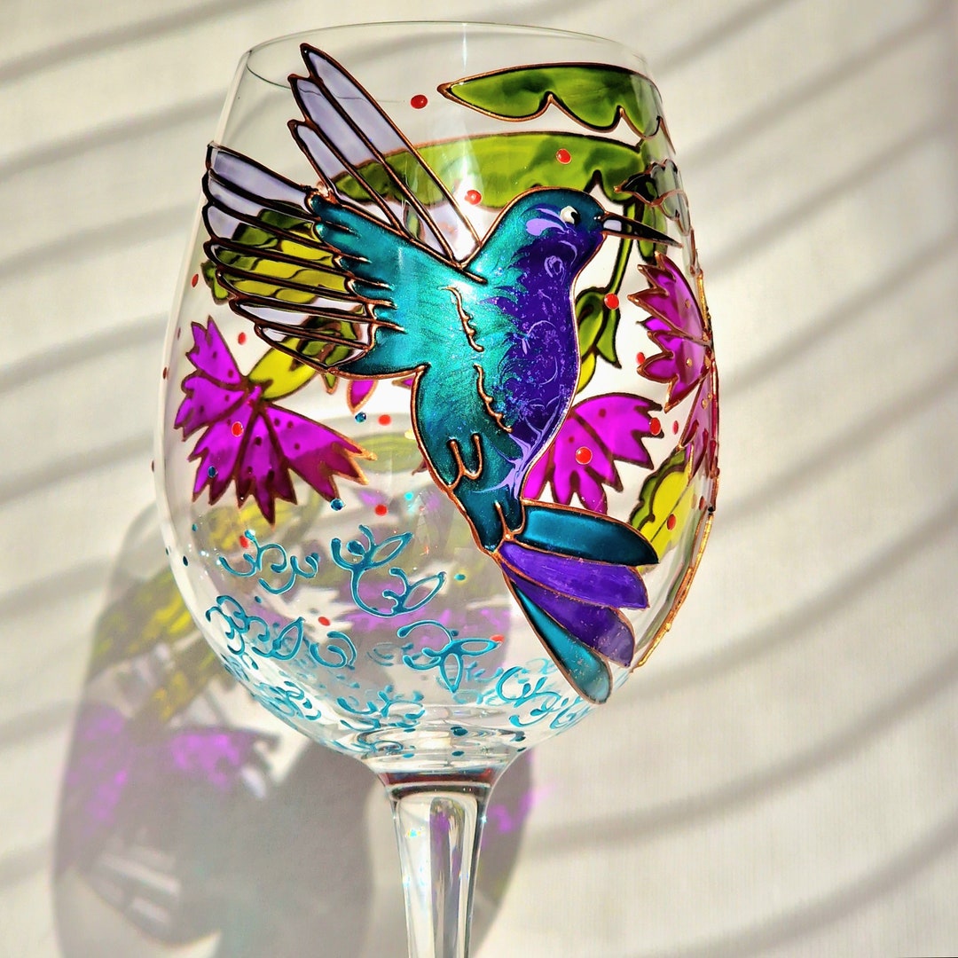 Hummingbird Design Wine Lover Gift - Personalized Painted Glass - Etsy