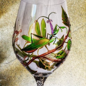 Grasshopper and Mantis Painted Wine Glass Personalized Wine Lover Gift ...