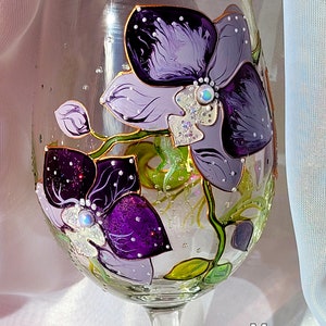 Orchid Wine Glass Hand Painted Floral Wine Glass Botanical - Etsy