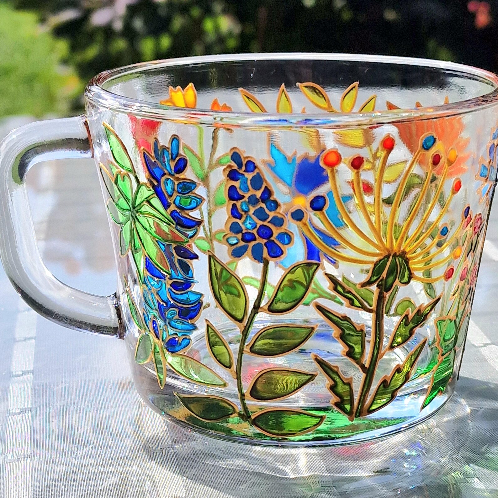 Wildflower Glass Mug - Handpainted Bouquet Teacup - Personalized Floral ...
