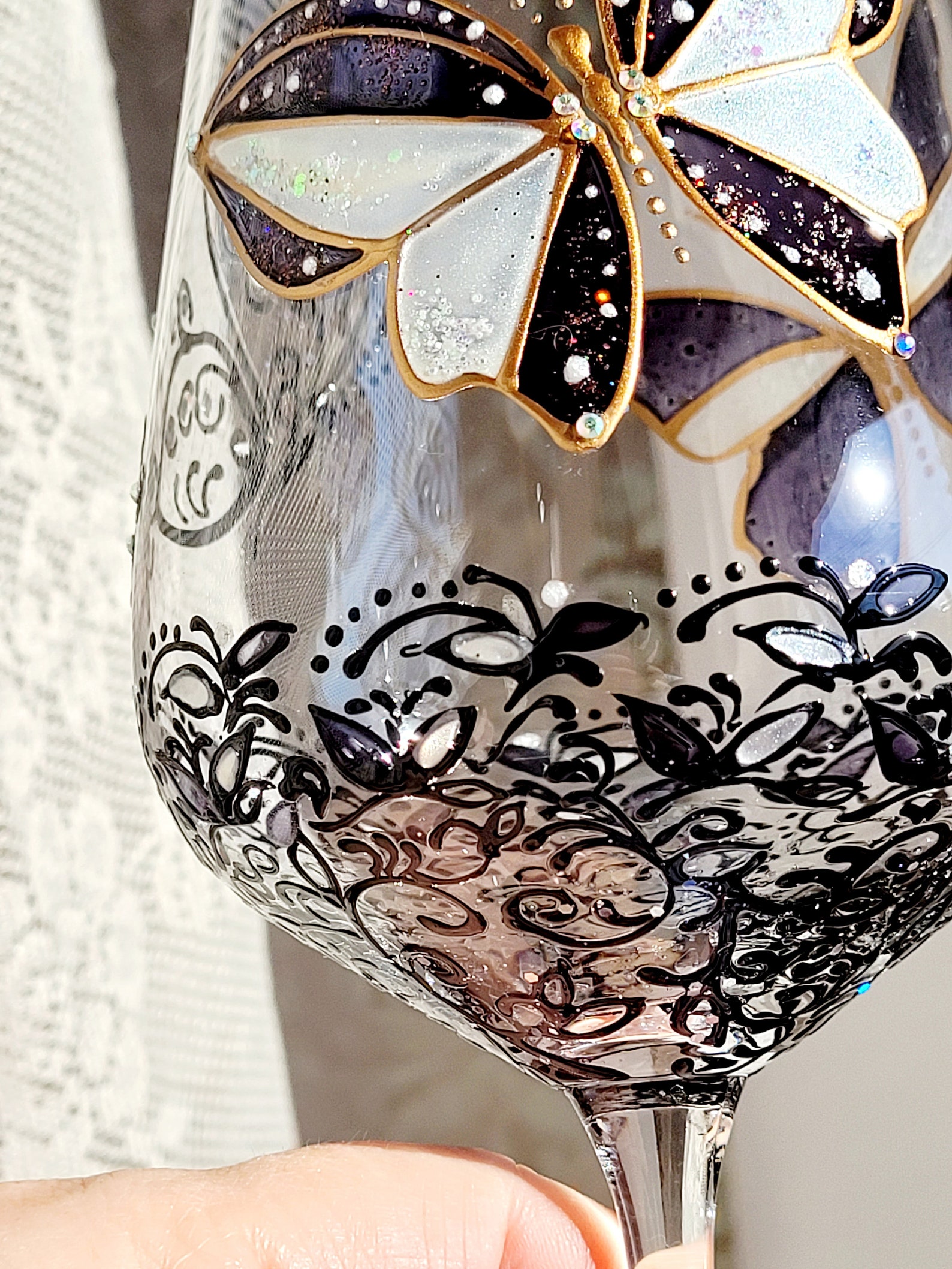 Hand Painted Bohemia Crystal Wine Glass With Lace Effect - Etsy