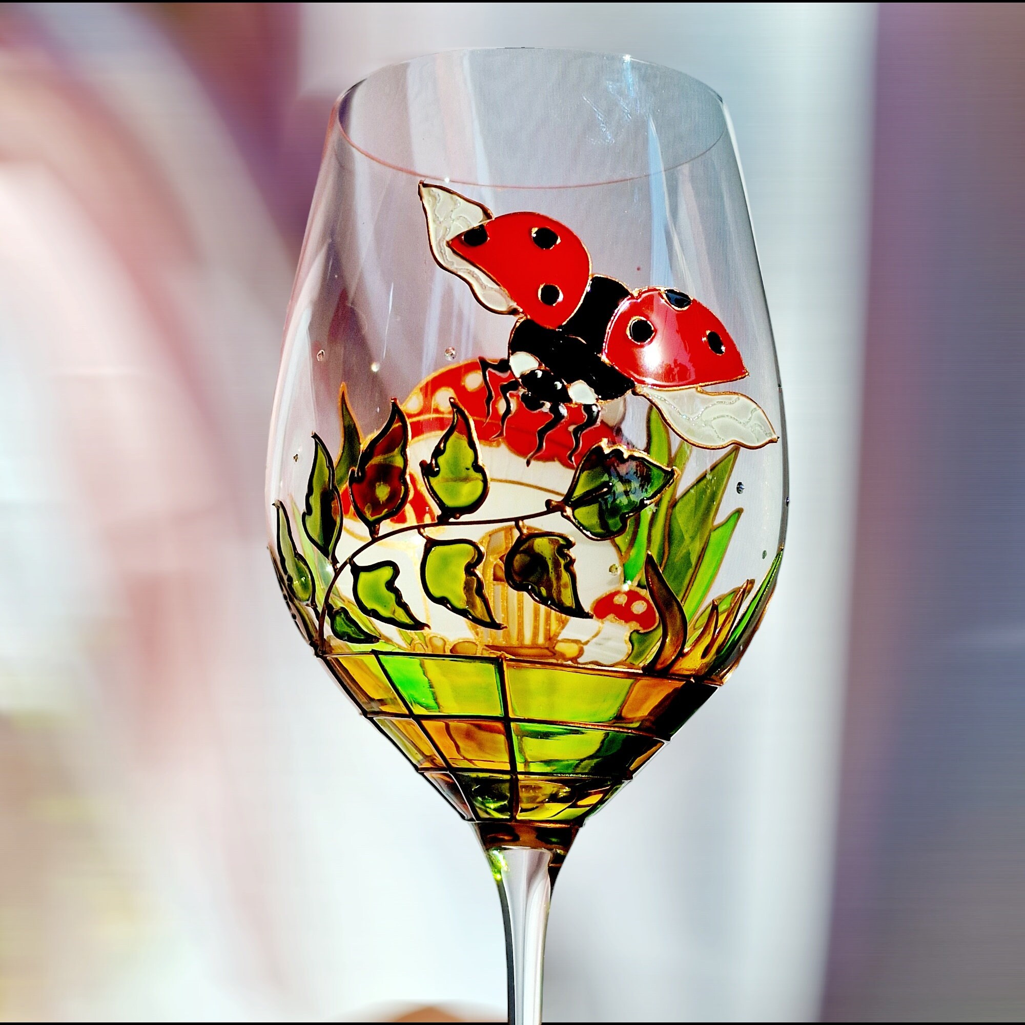 Hand Painted Mushroom Wine Glass: Personalized Ladybug Gift. - Etsy
