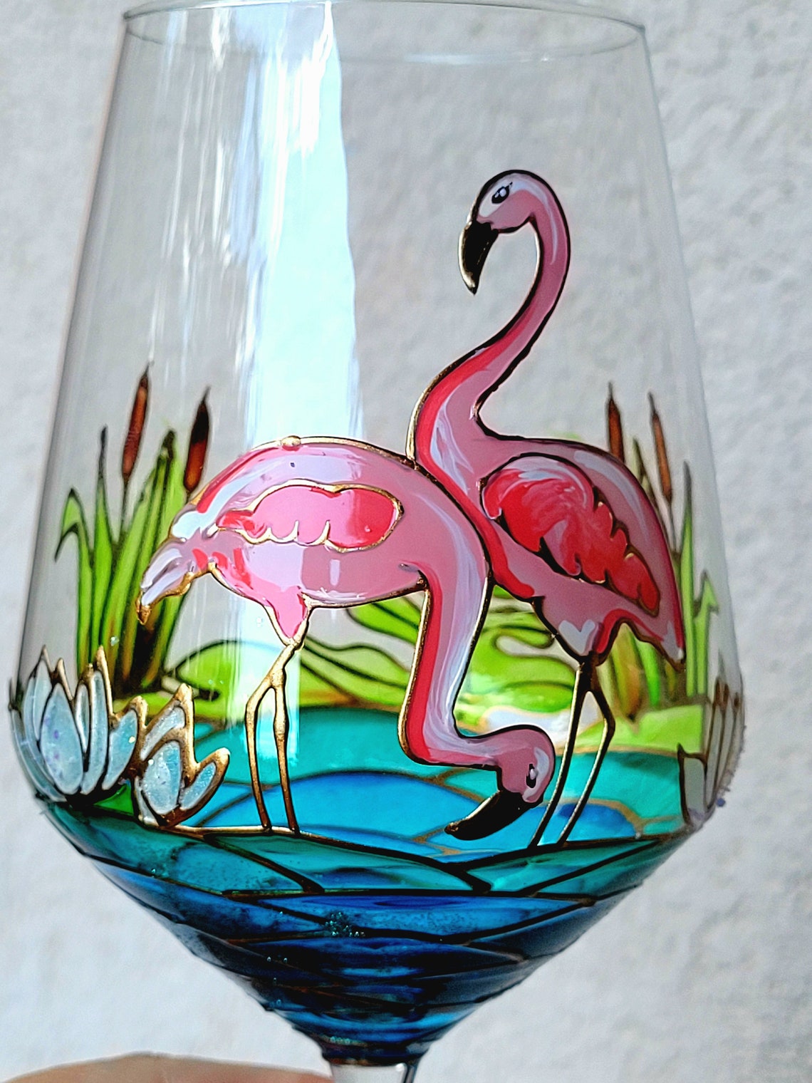 Pink Flamingo Wine Glasspersonalized Bird Wine Glasshand Etsy