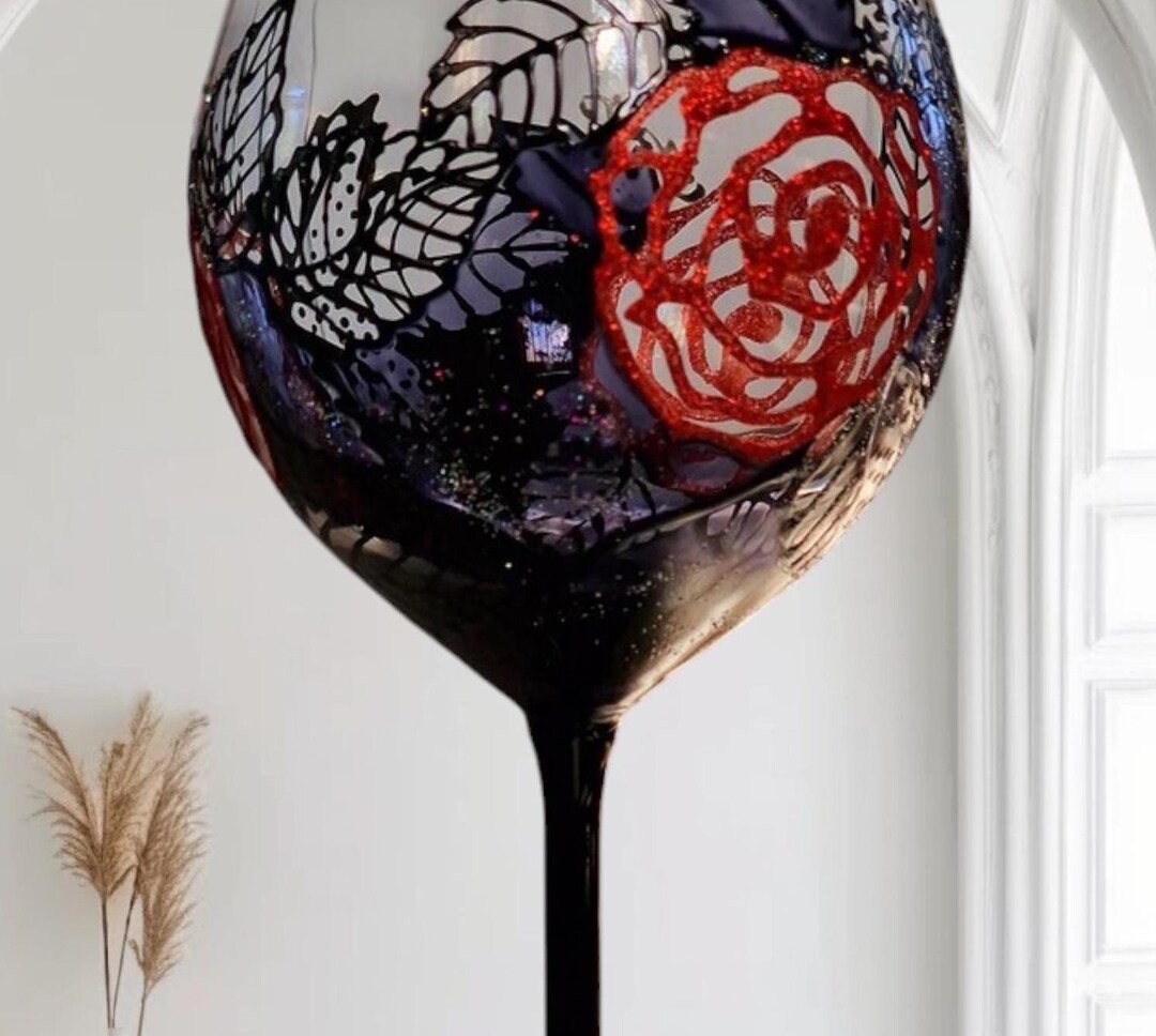 Red Lace Roses Wine Glass Personalized Hand Painted Roses Glassware ...
