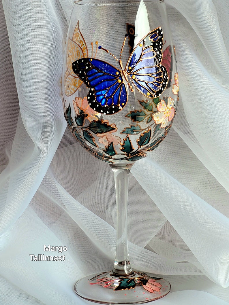 Monarch Butterfly Wine Glass. Hand Painted Wine Glass With - Etsy