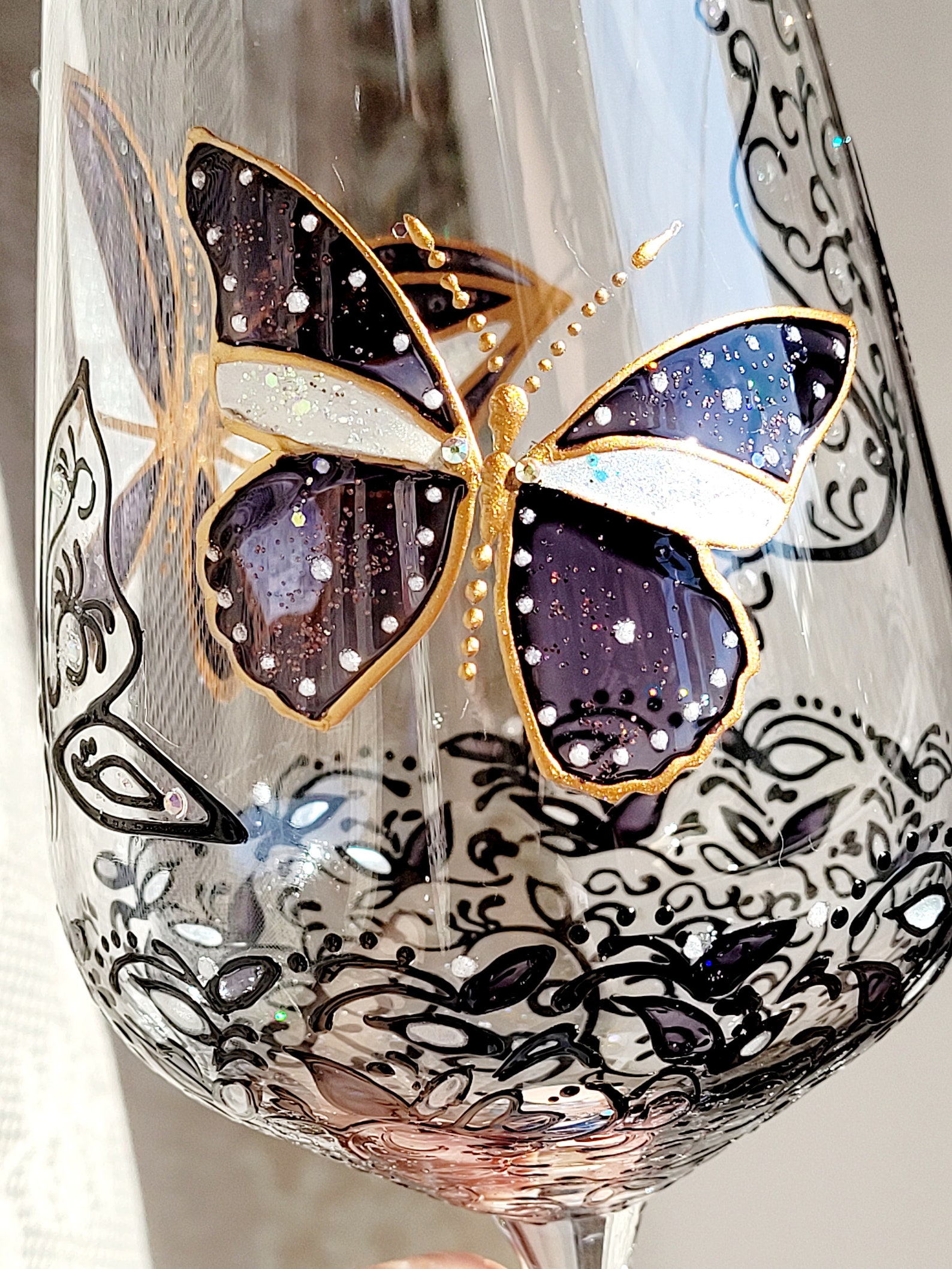 Hand Painted Bohemia Crystal Wine Glass With Lace Effect - Etsy