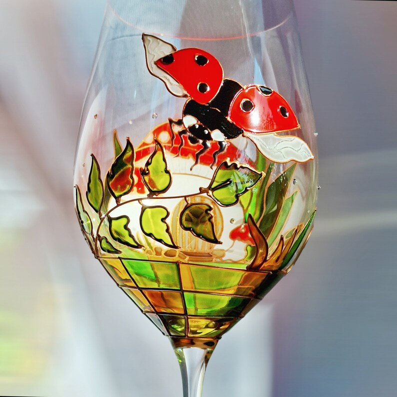 Hand Painted Mushroom Wine Glass: Personalized Ladybug Gift. - Etsy