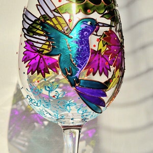 Hummingbird Design Wine Lover Gift - Personalized Painted Glass - Etsy