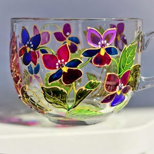 Custom Hand Painted Birth Flower Mug, Purple Violets Tea Cup, February ...