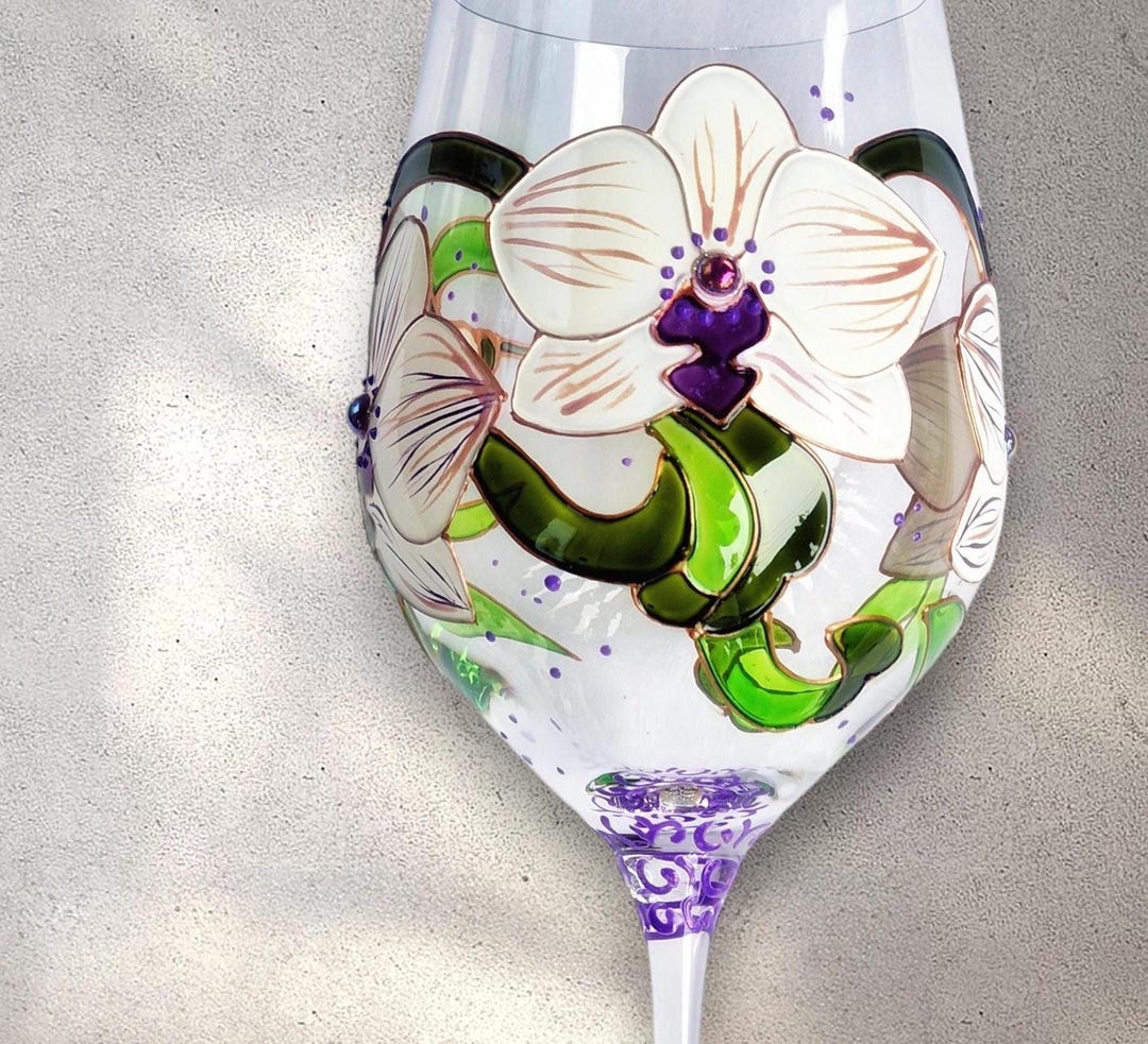 Handmade Orchid Wine Glass Floral Wine Glass Botanical Gift ...